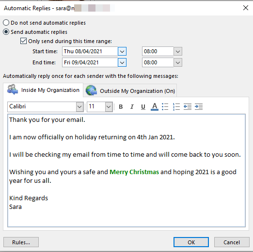 Out of Office Automatic Replies – The Teams Queen Blog